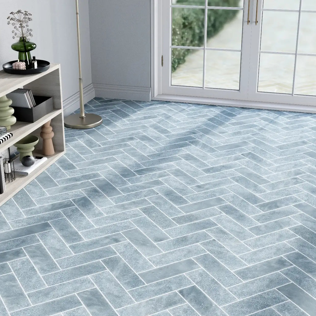 Ash Blue Herringbone Marble Tile – NSG TILES