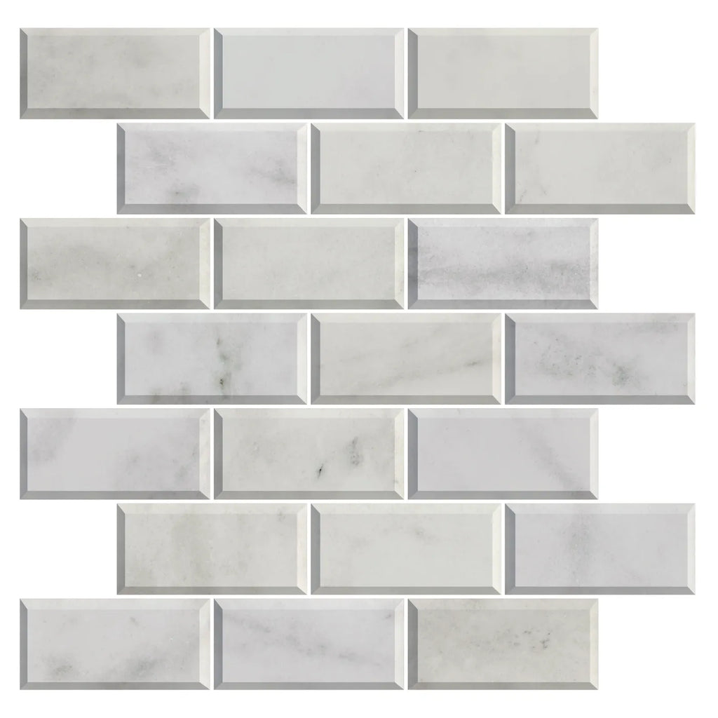 Carrara Marble Bevelled Metro Mosaic Tile – Honed Finish – NSG TILES