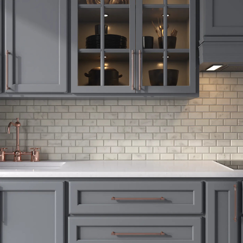 Carrara Marble Bevelled Metro Mosaic Tile – Honed Finish – NSG TILES