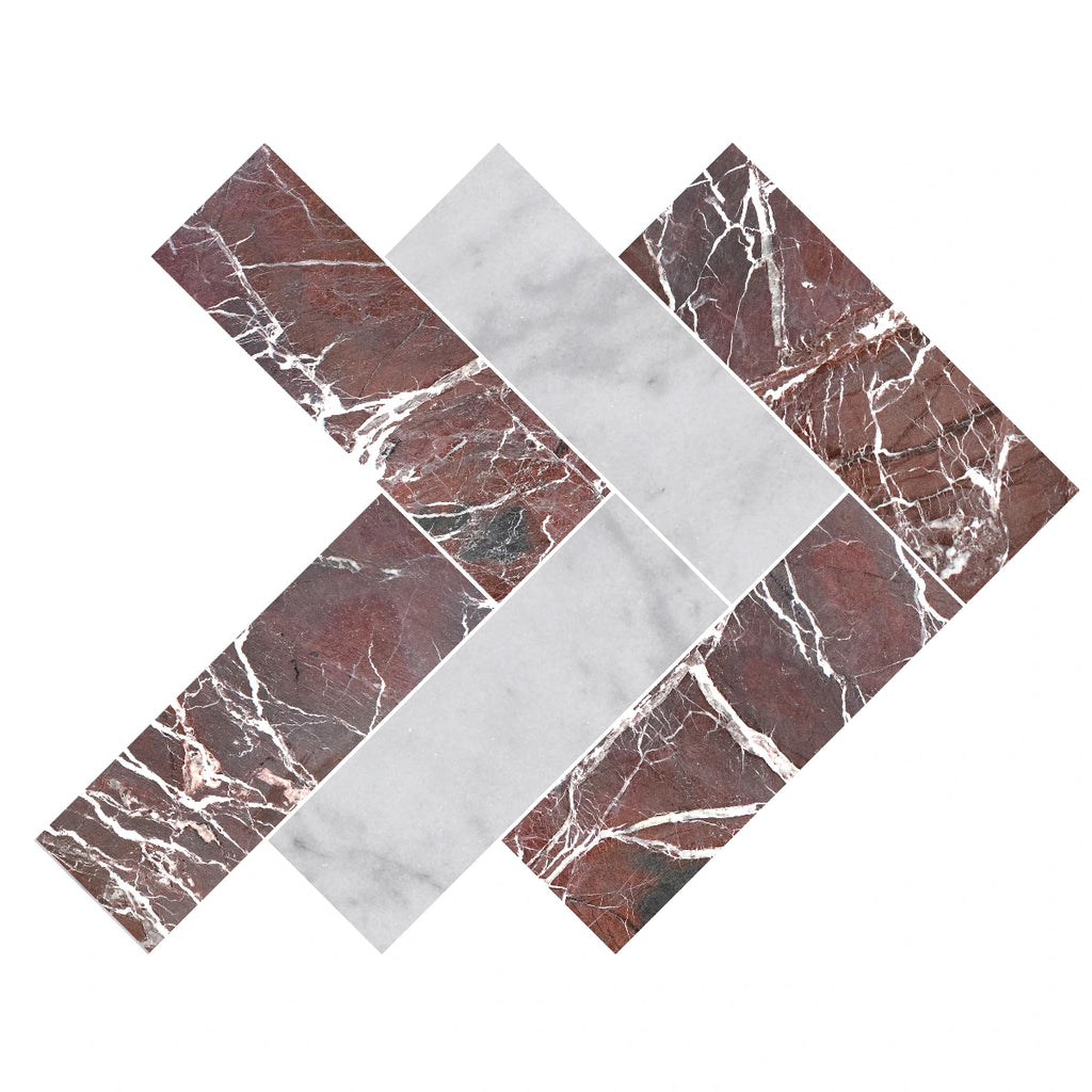 Rosso Levanto Polished Herringbone Marble Tile – NSG TILES