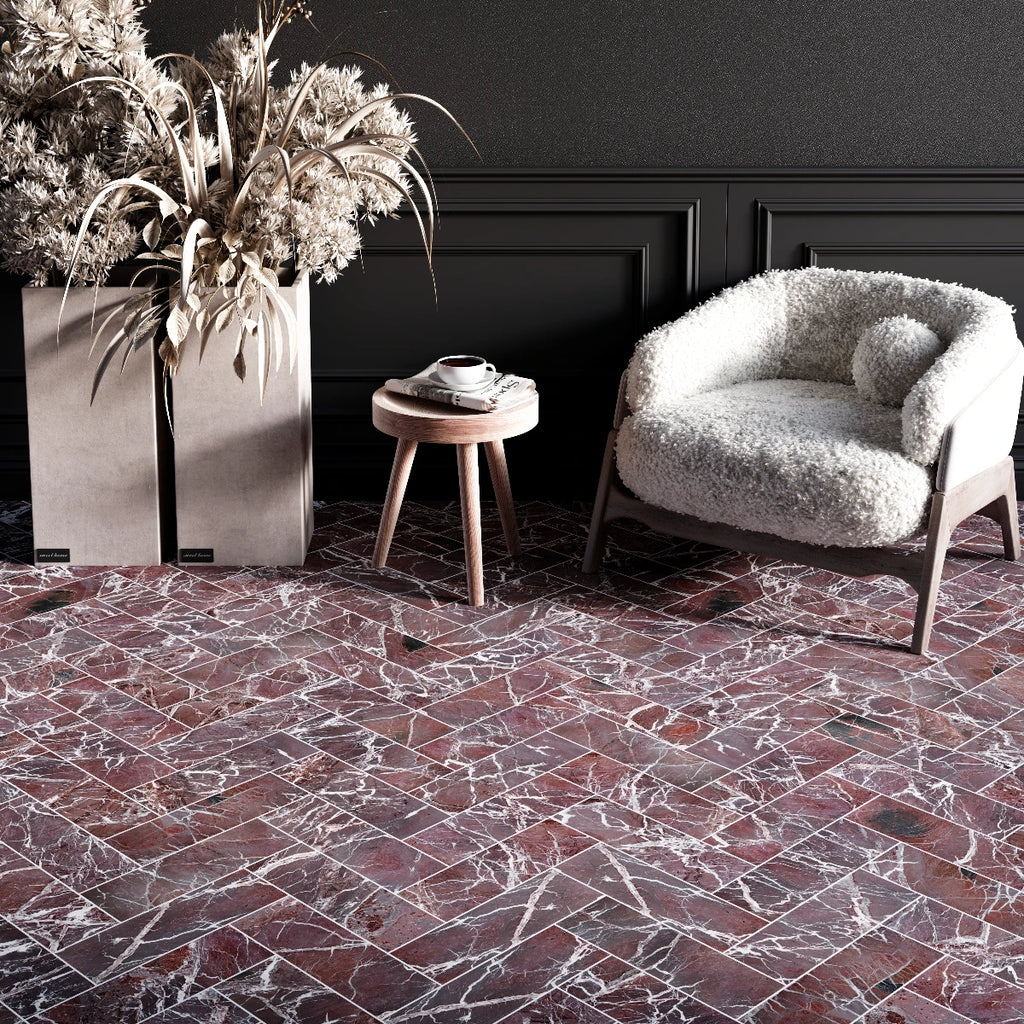 Rosso Levanto Polished Herringbone Marble Tile – NSG TILES