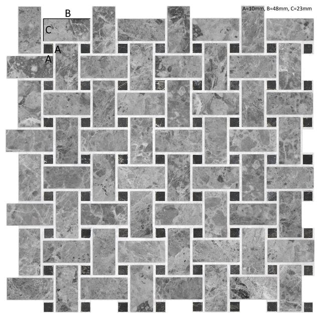Grey Marble Basketweave Mosaic Tile with St Laurent Dot – NSG TILES